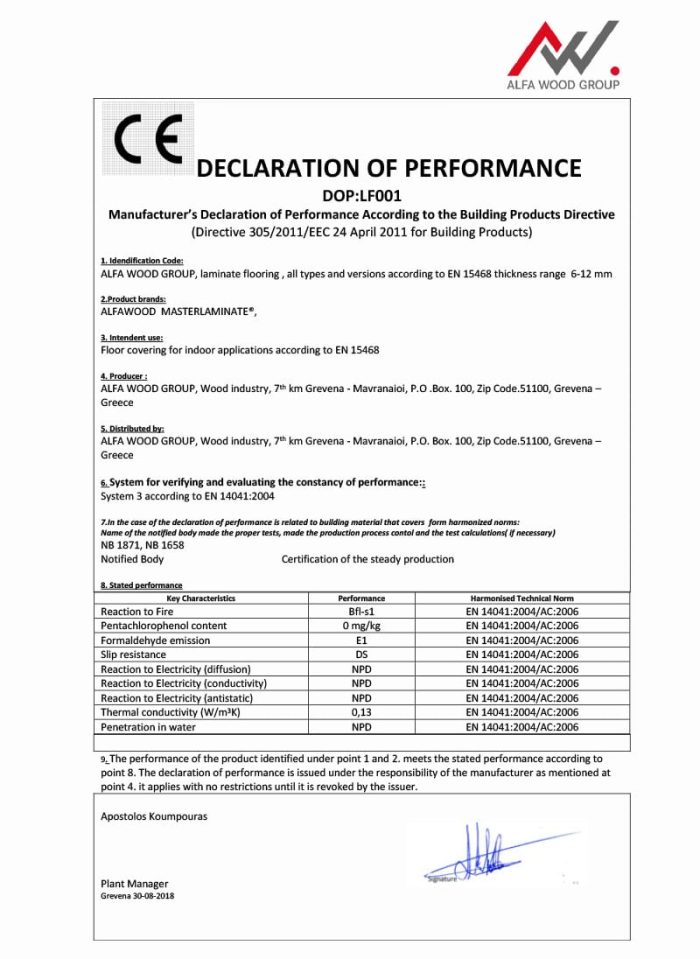Certifications - Melamine Surfaces MDF Chipboard Counters Floors Doors